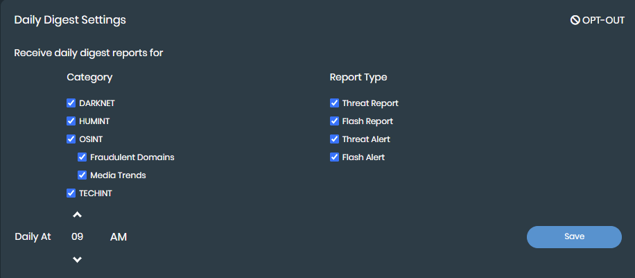 Opting in to daily digest reports | FortiRecon 23.4.a | Fortinet Document Library